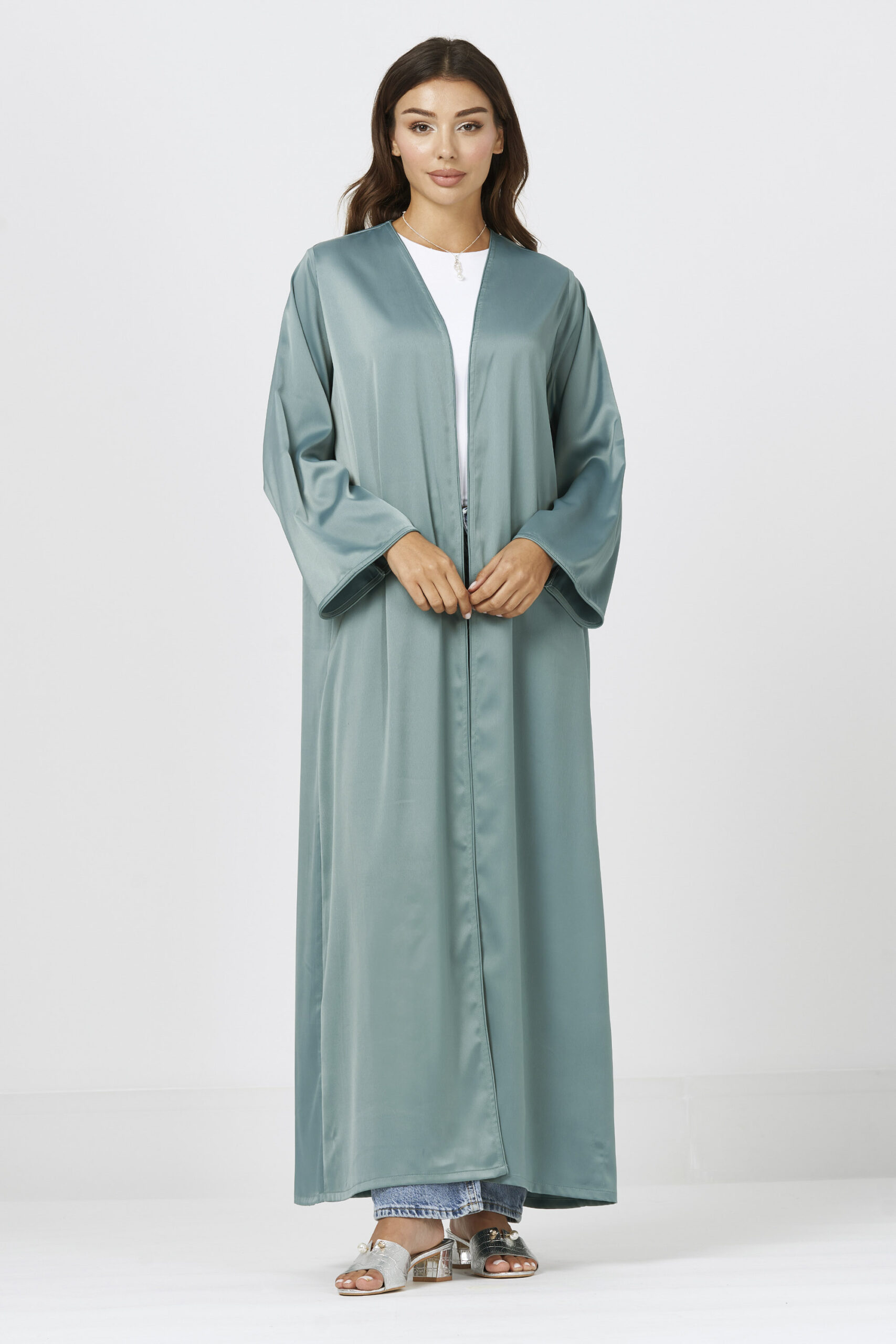 Satin Piping Detail Abaya in Green | Satin Piping Detail Abaya in Green ...